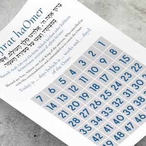 Sefirat Haomer Calendar for Instant Print Counting the Omer Between ...
