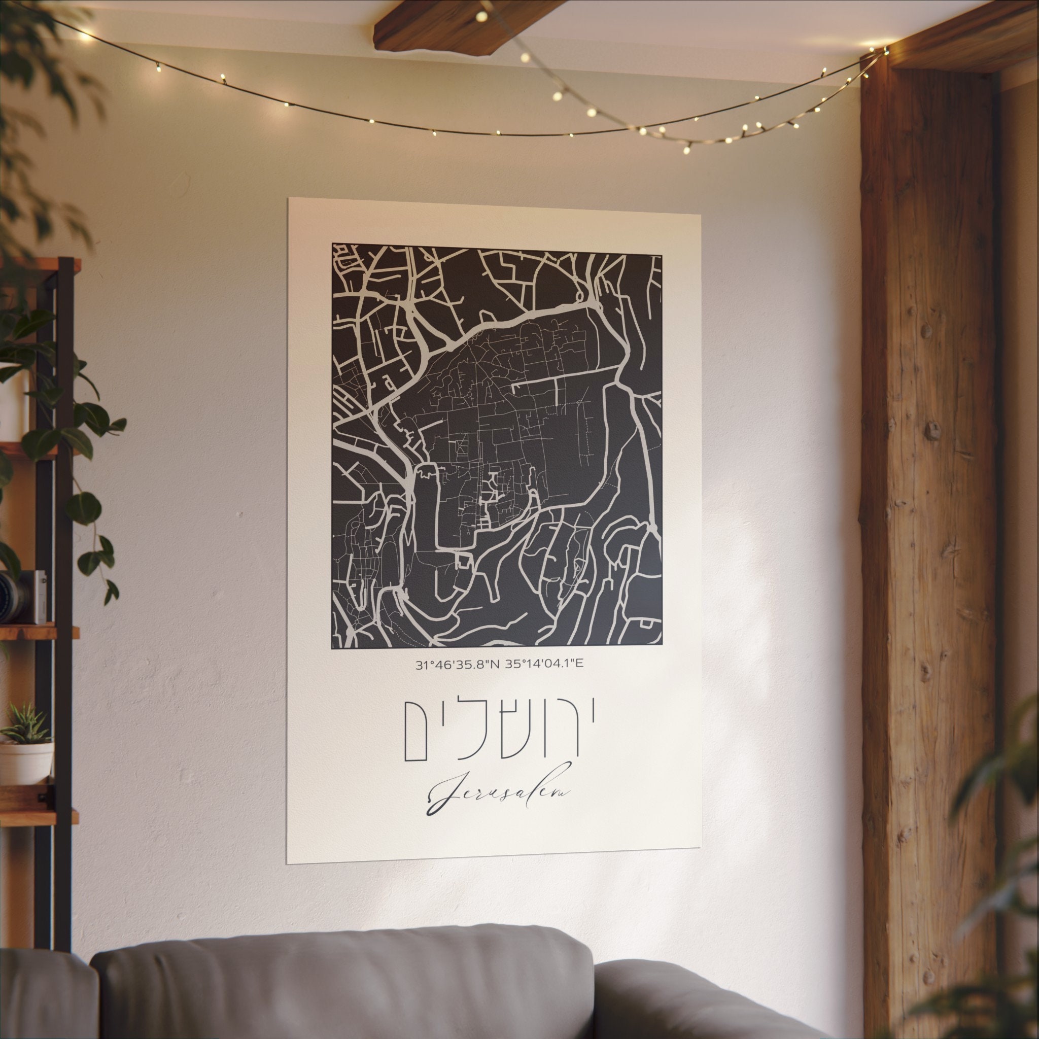 Jerusalem Map Jewish Poster Israel Holy Cities of Judaism Jewish ...