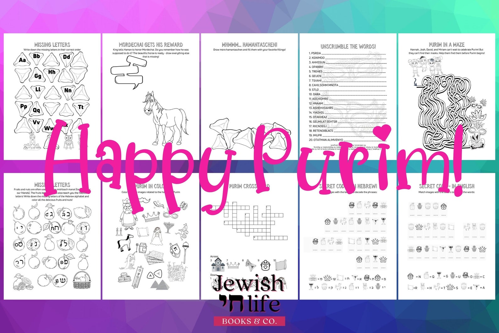 PURIM Instant Download Activity Pages for Kids Ages 5-10 | 20 Sheets of ...