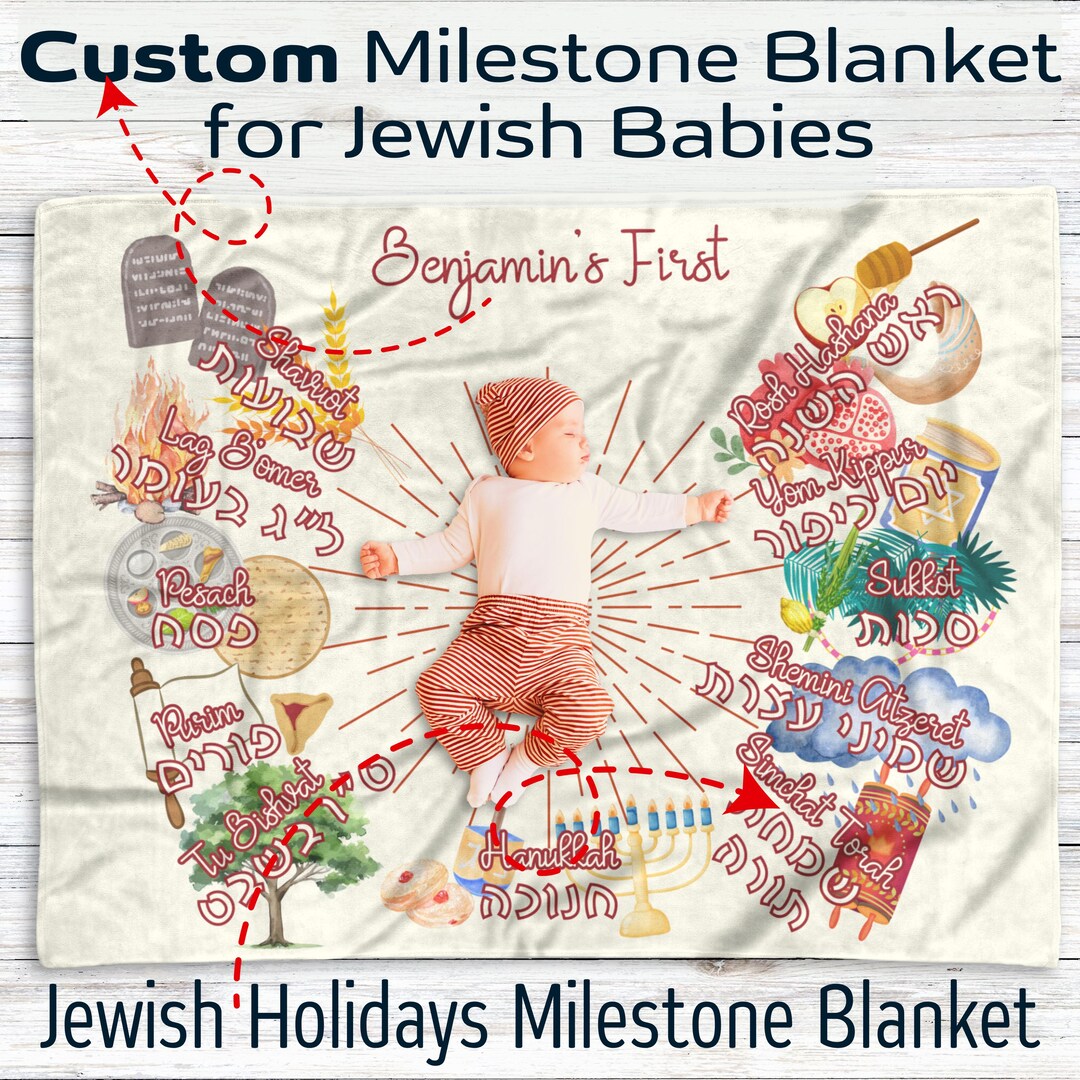 Custom Jewish Baby Milestone Blanket: Hebrew Holidays - Etsy