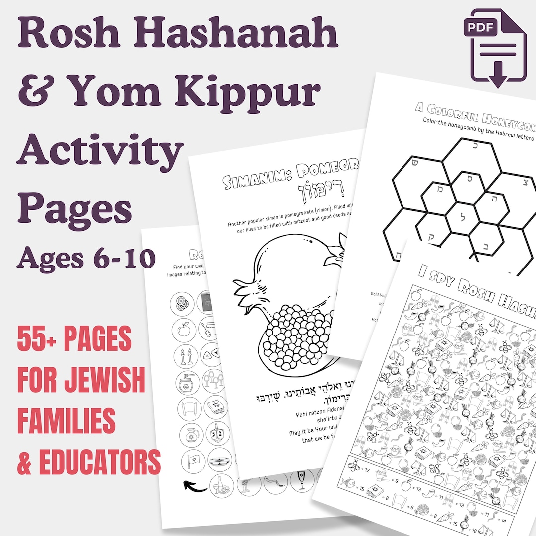 Rosh Hashanah & Yom Kippur Activity Pages for Jewish Kids, Learning ...