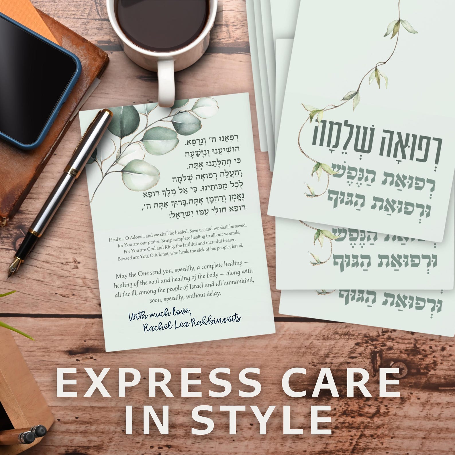 Jewish Cards Refua Shelemah Get Well Folded Cards in Hebrew Healing ...
