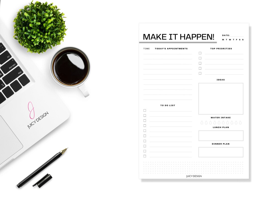 Black&white Daily Planner Fillable and Printable A4 PDF - Etsy