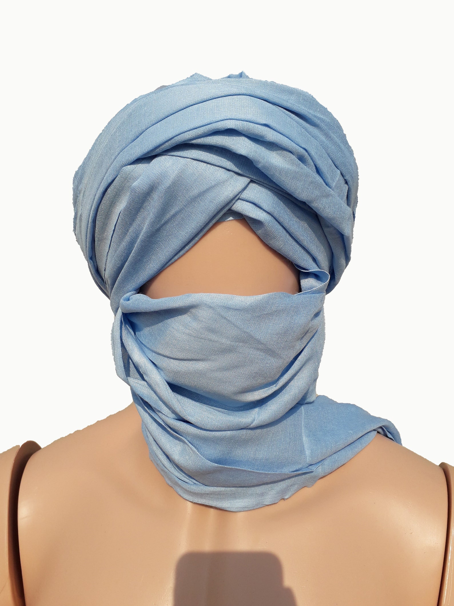 Genuine Handmade Lite Blue Tuareg Scarf, Long Moroccan Berber Turban ...