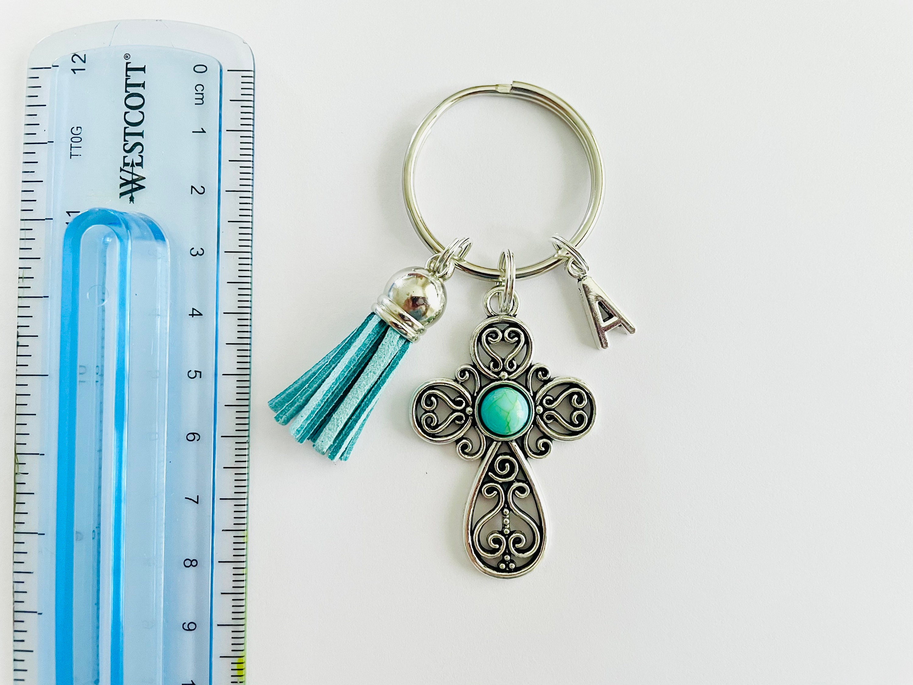 Christian Keychain For Women Turquoise Cross Tassel Keyring | Etsy