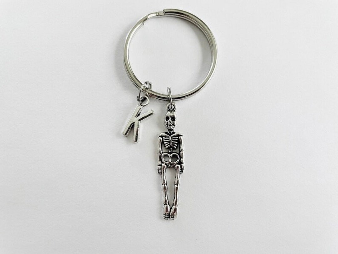 Personalized Skeleton Keychain, Halloween Keyring, Initial Charm - Etsy
