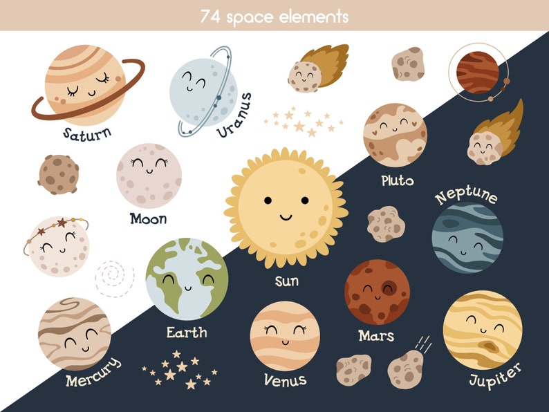 Space Clipart, Outer Space Svg, Boho Space Nursery Print, Solar System ...