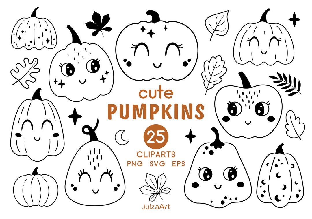 Pumpkin Svg, Black and White Pumpkin Clipart, Cute Halloween Pumpkin ...