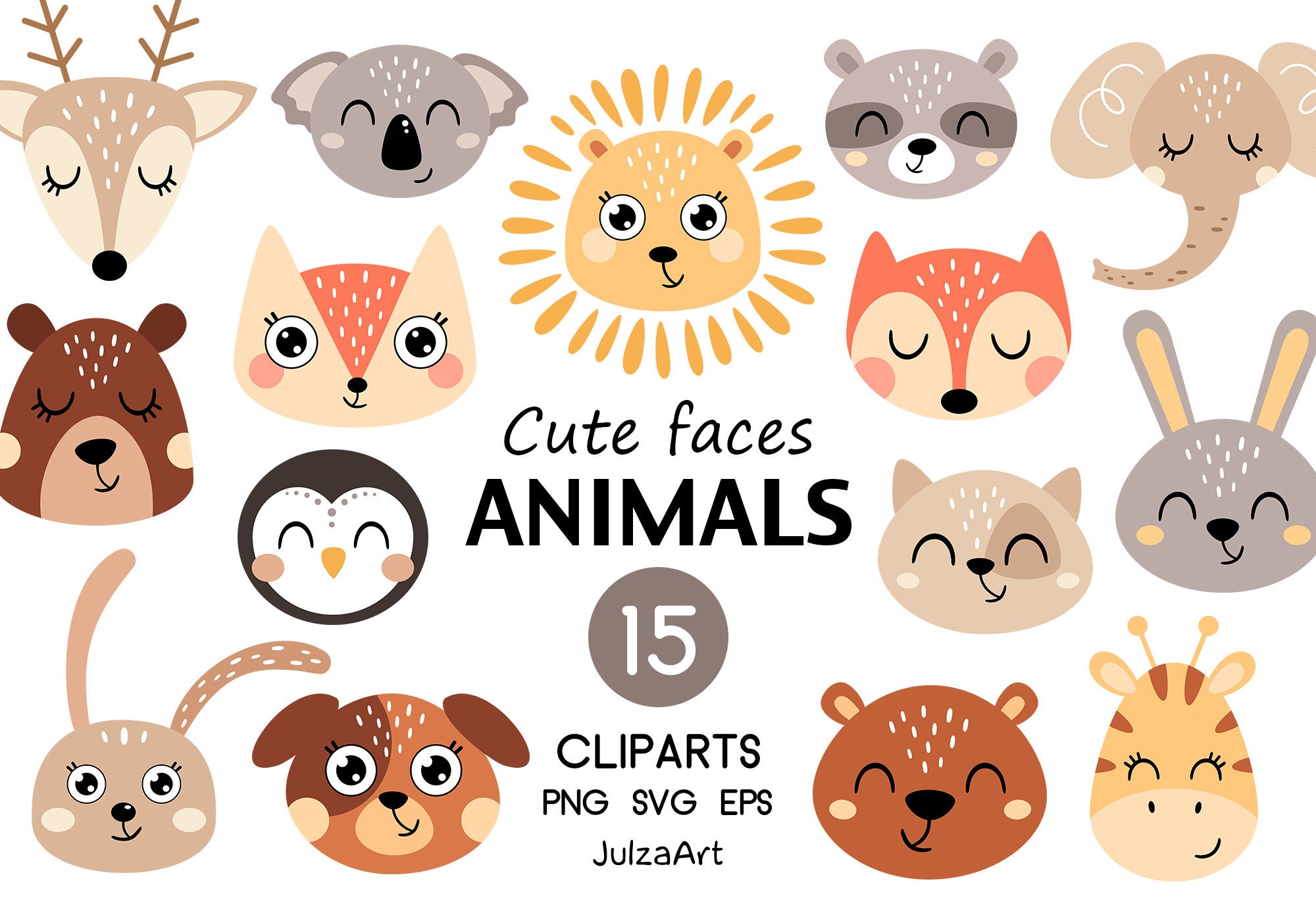 Cute Animal Faces Clipart