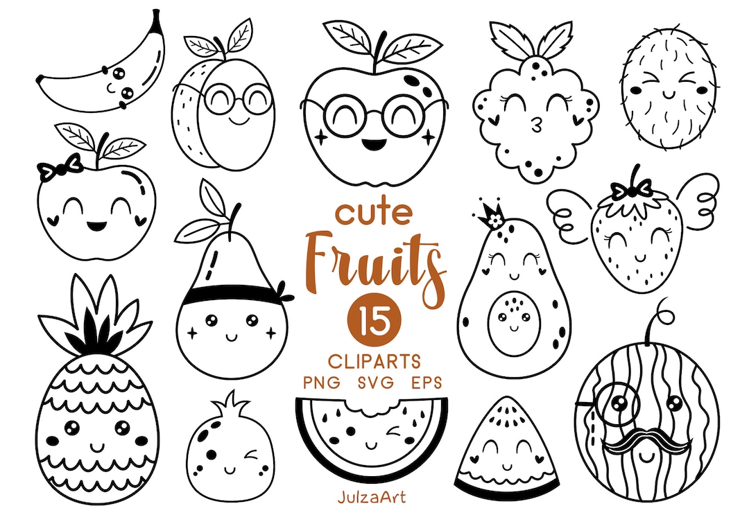 Fruit Svg, Cute Fruit Clipart, Black Fruit Png, Tropical Fruits Clip ...