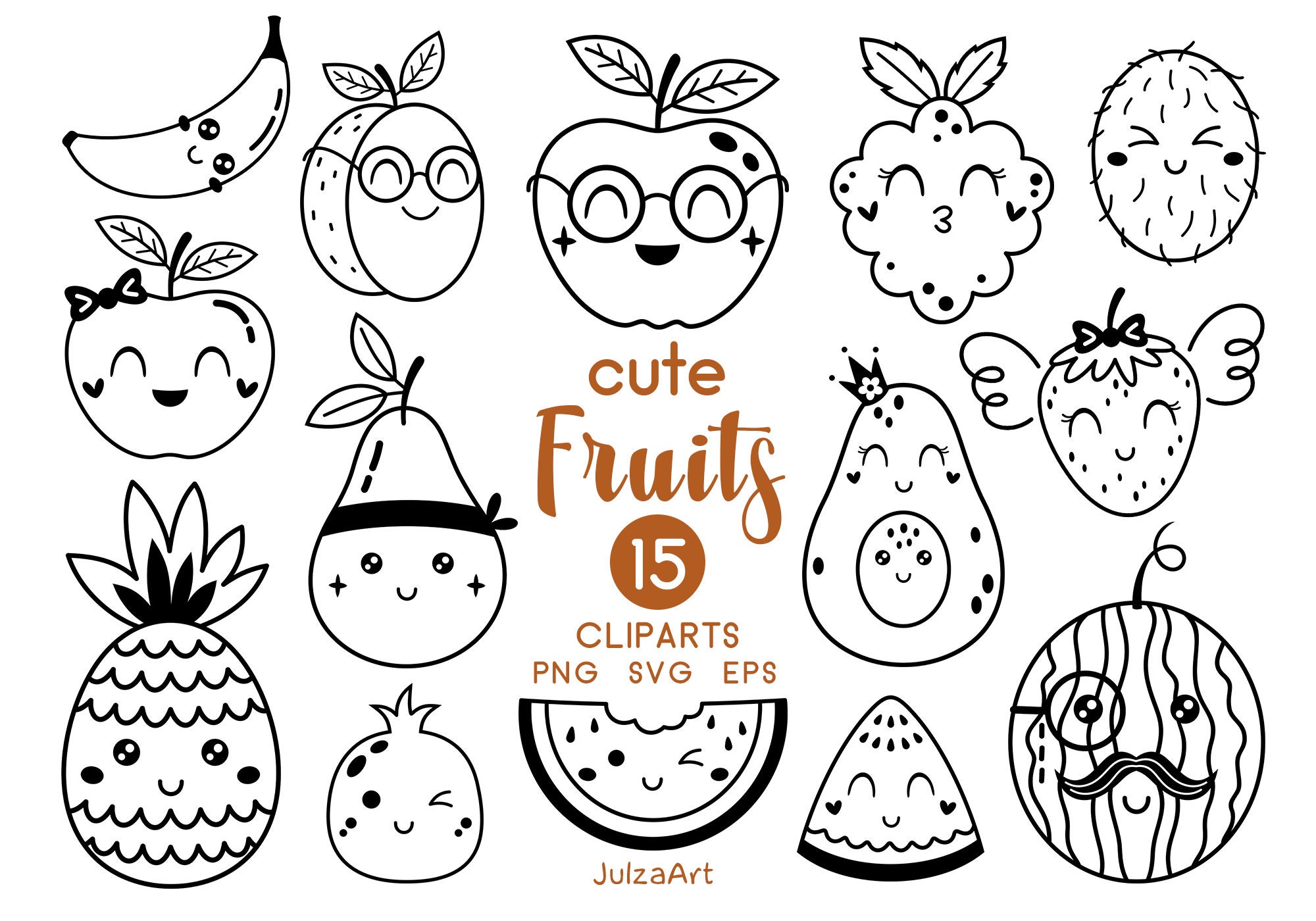Cute Fruit Clipart Black And White