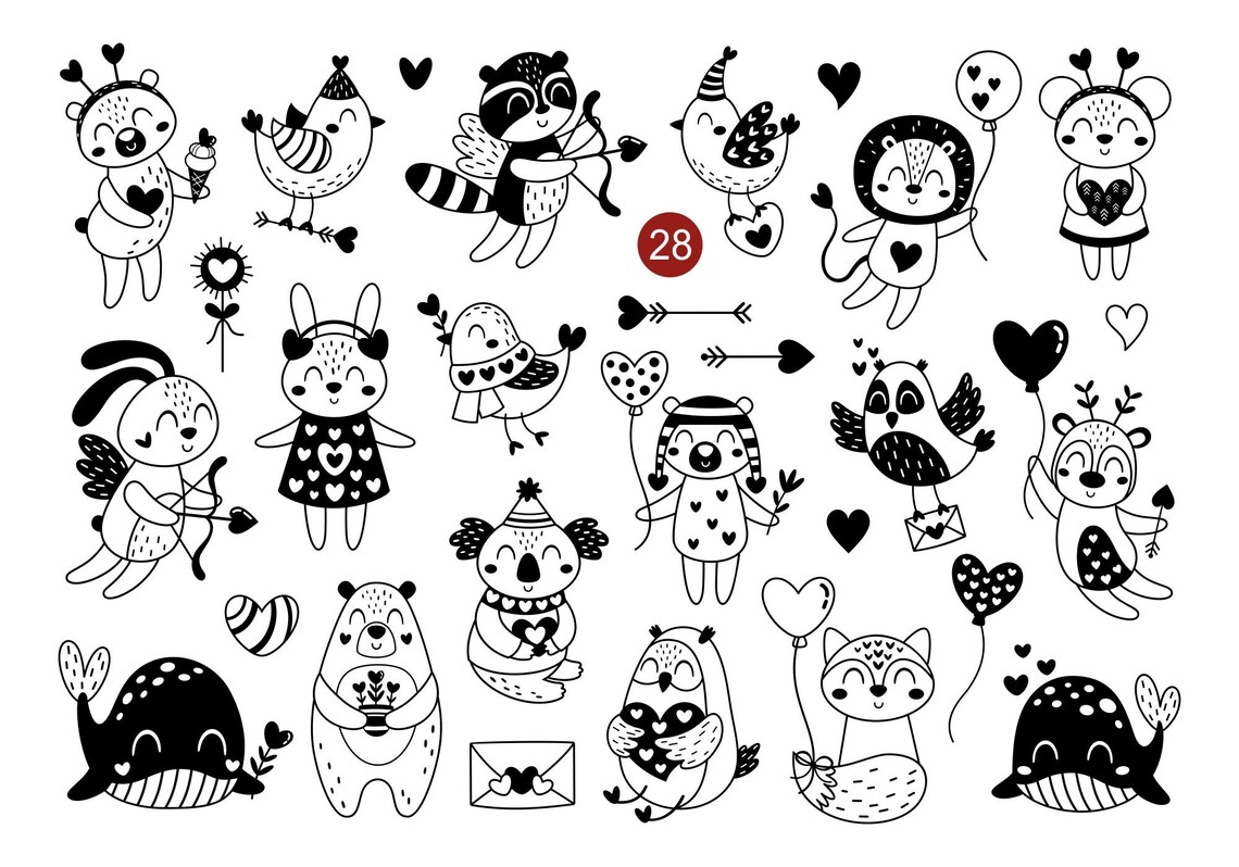 Valentines Day Svg Valentines Clipart Woodland Animals Png - Etsy