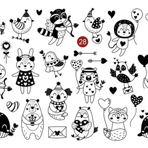 Animal Valentines Clipart, Valentines Day Svg, Black and White Animal ...