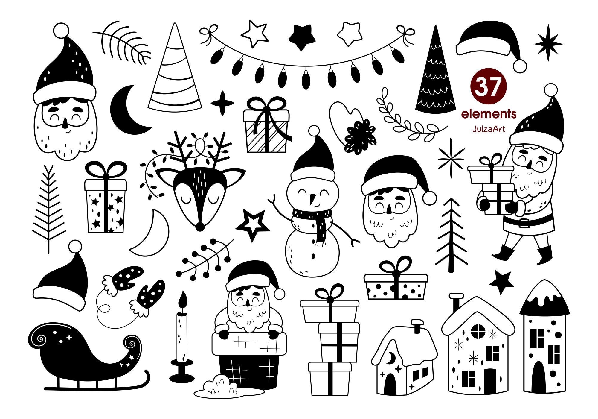 Black and White Christmas Clipart Christmas Svg Scandinavian - Etsy