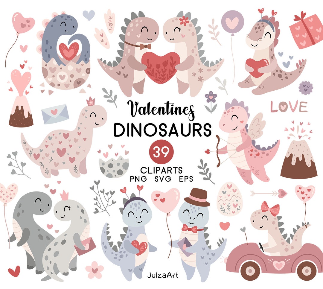 Dinosaurs Clipart, Dinosaur Valentine, Valentines Day Svg, Valentines ...