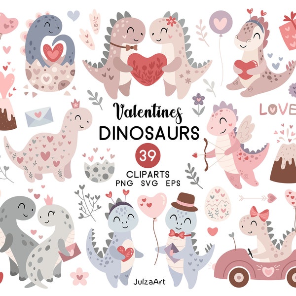 Dinosaur Valentine Clipart - Etsy