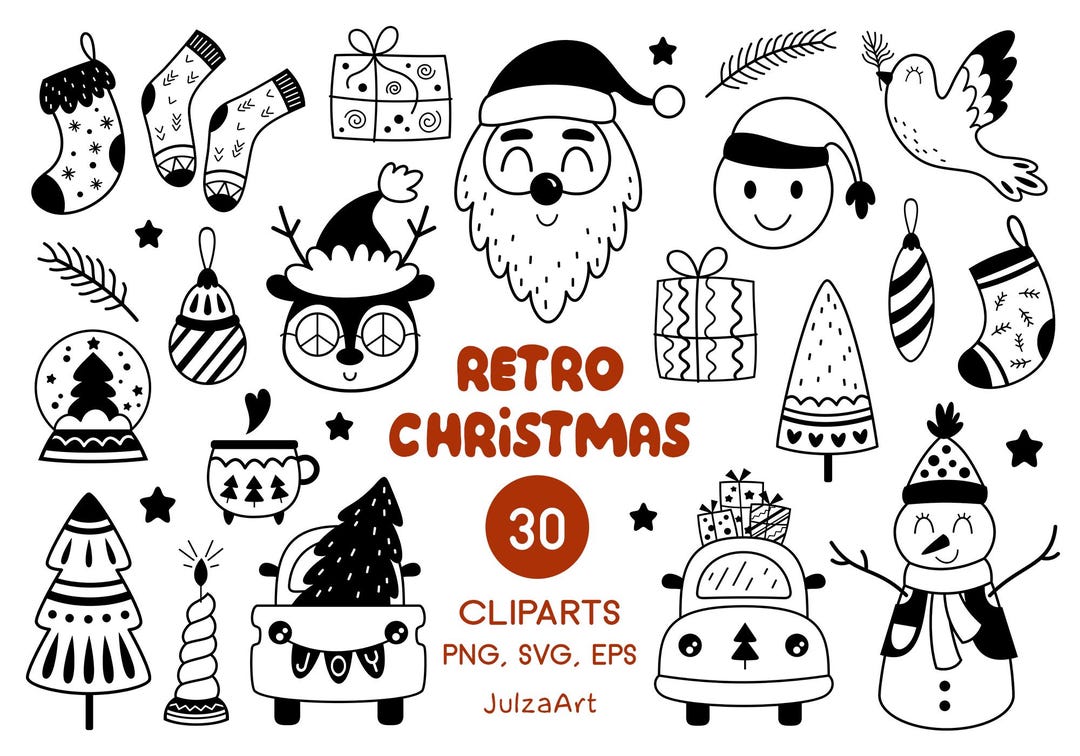 Retro Christmas Svg Merry Christmas Png Black and White Christmas ...
