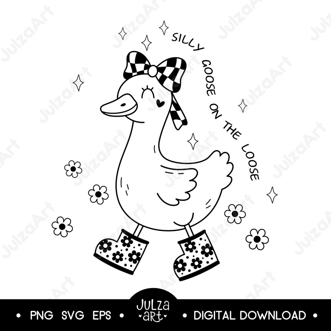 Silly Goose on the Loose PNG SVG, Black and White Silly Goose Meme ...