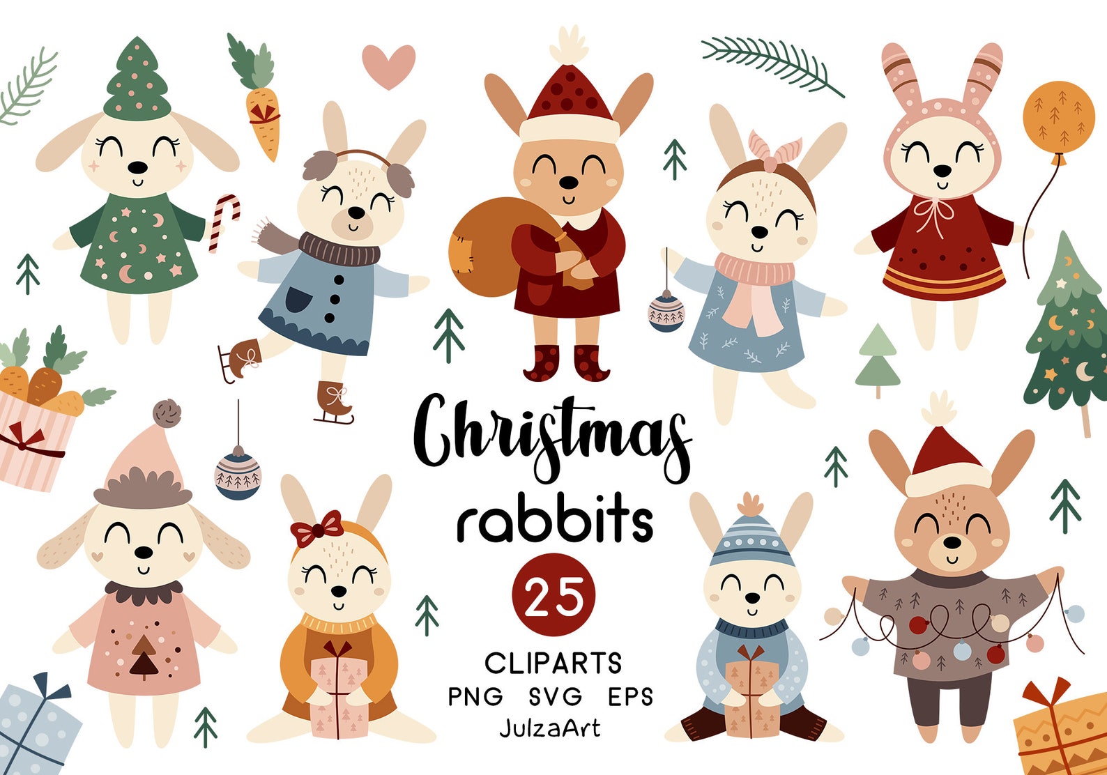 Christmas Clipart Christmas Rabbit Svg Merry Christmas Png - Etsy
