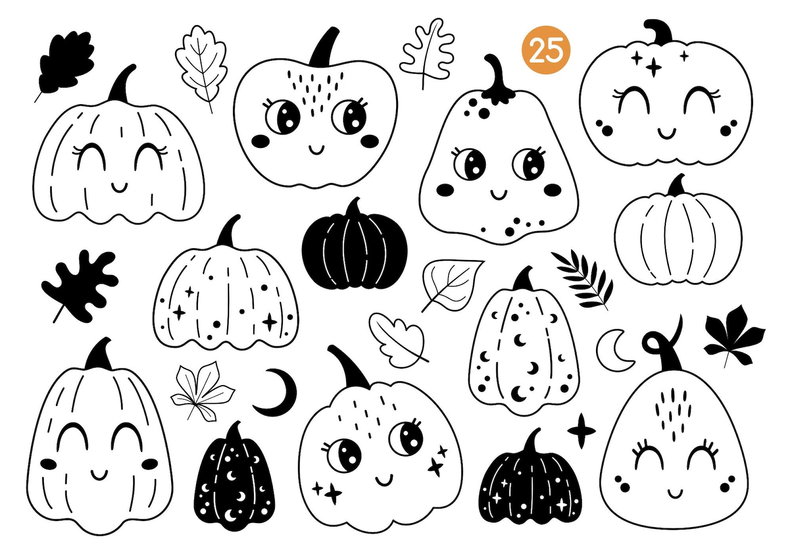 Pumpkin Svg, Black and White Pumpkin Clipart, Cute Halloween Pumpkin ...