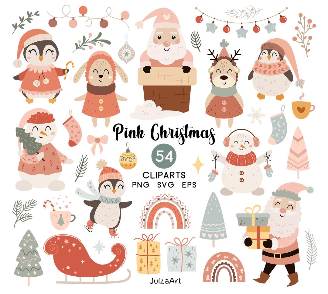 Christmas Clipart, Pink Christmas Png, Merry Christmas Svg, Santa Claus ...