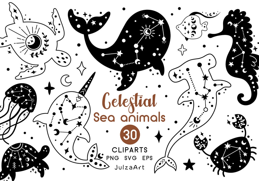 Ocean Animals Svg, Celestial Sea Animals Clipart, Sea Life Svg ...
