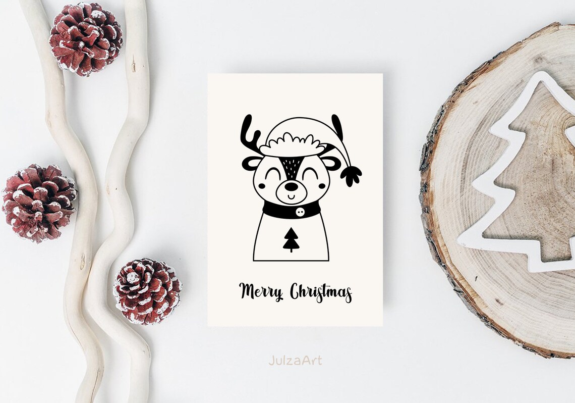 Christmas Deer Clipart: Black and White Winter Animal PNG SVG, Holiday ...