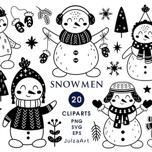 Snowman Clipart: Black and White Merry Christmas SVG, Winter PNG ...