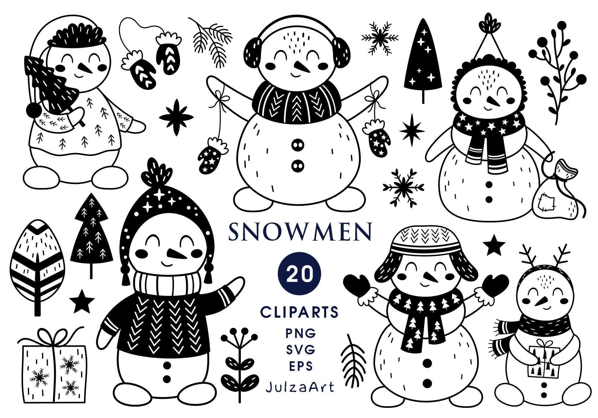 Christmas Clip Art Black And White Snowman