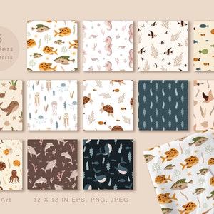 Sea Animals Seamless Pattern, Nautical Digital Paper, Under the Sea ...
