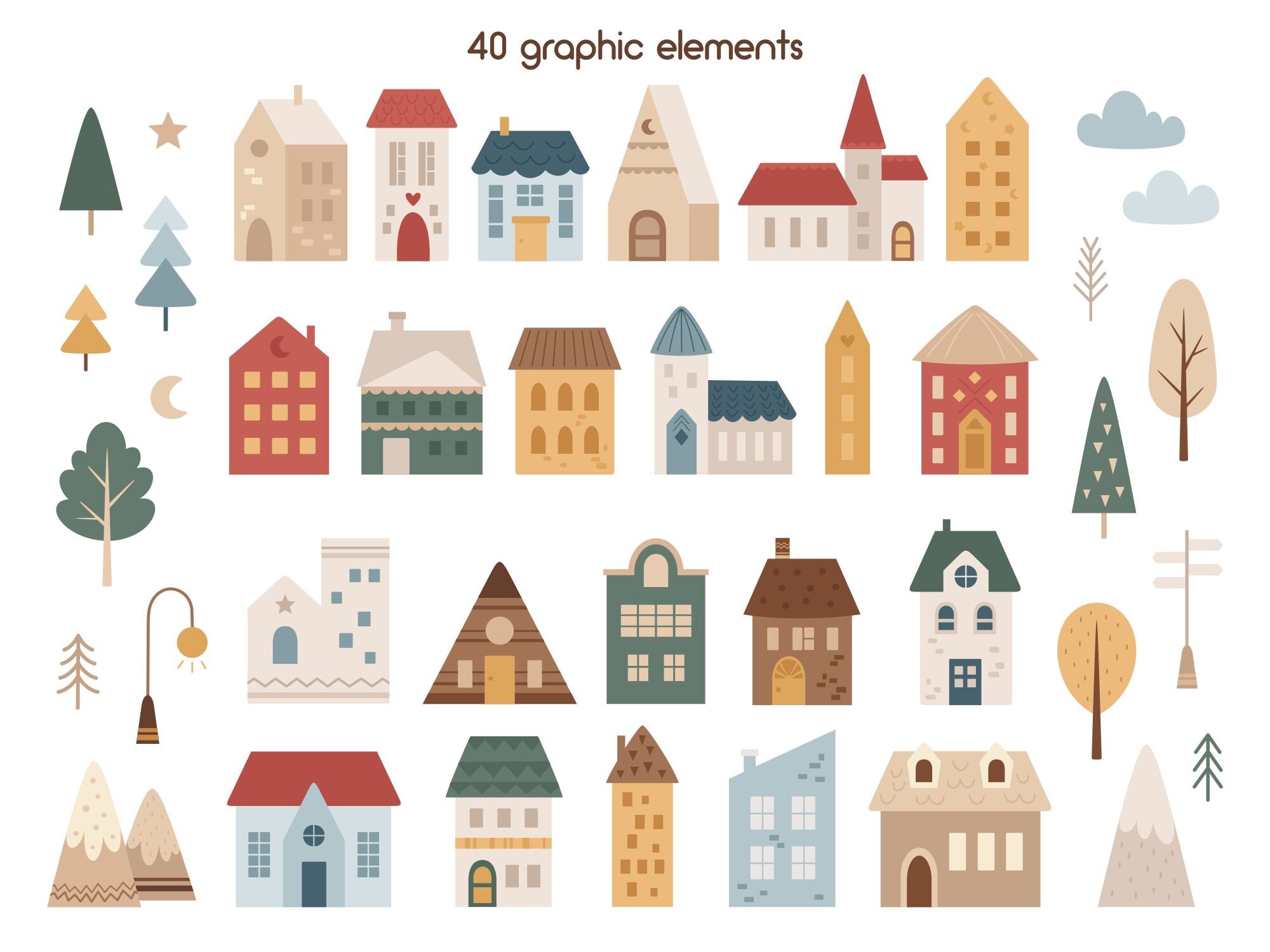 Scandinavian House Clipart: Nordic Winter Houses PNG SVG, Minimalist ...