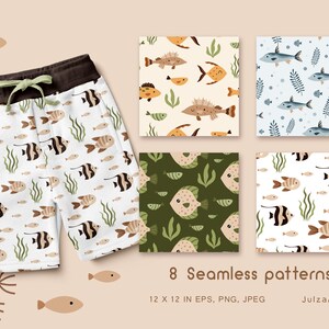 Fish Clipart, Boho Fish Svg, Fish Seamless Pattern, Ocean Clipart ...