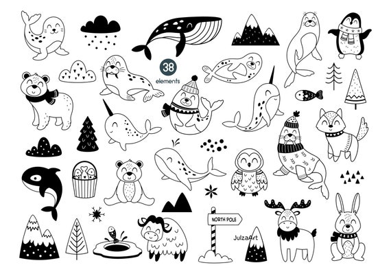 Clipart Di Animali Invernali In Bianco E Nero