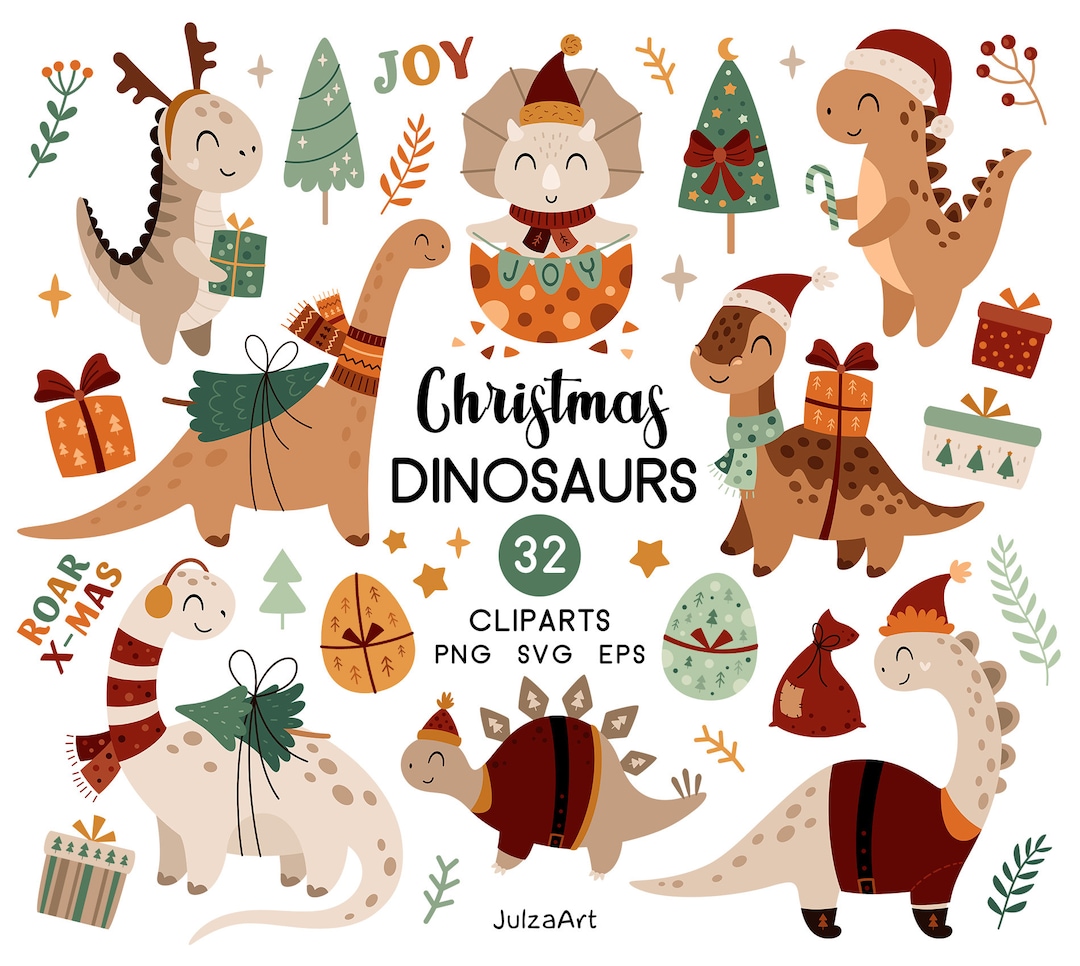 Dinosaur Christmas Clipart, Christmas Svg, Merry Christmas Png, Cute ...
