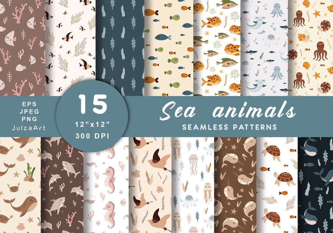 Sea Animals Seamless Pattern, Nautical Digital Paper, Under the Sea ...