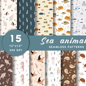 Sea Animals Seamless Pattern, Nautical Digital Paper, Under the Sea ...