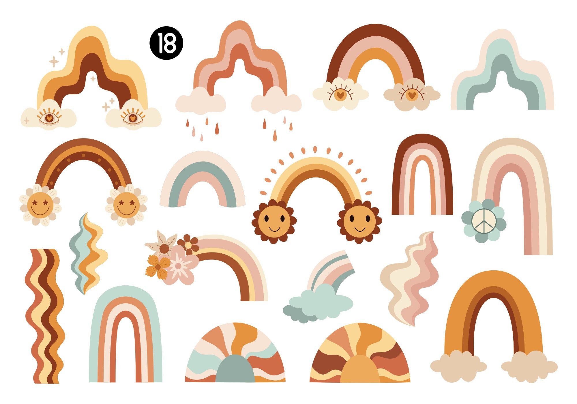 Rainbow Clipart, Retro Rainbow Svg, Boho Rainbow Png, Groovy Rainbow ...