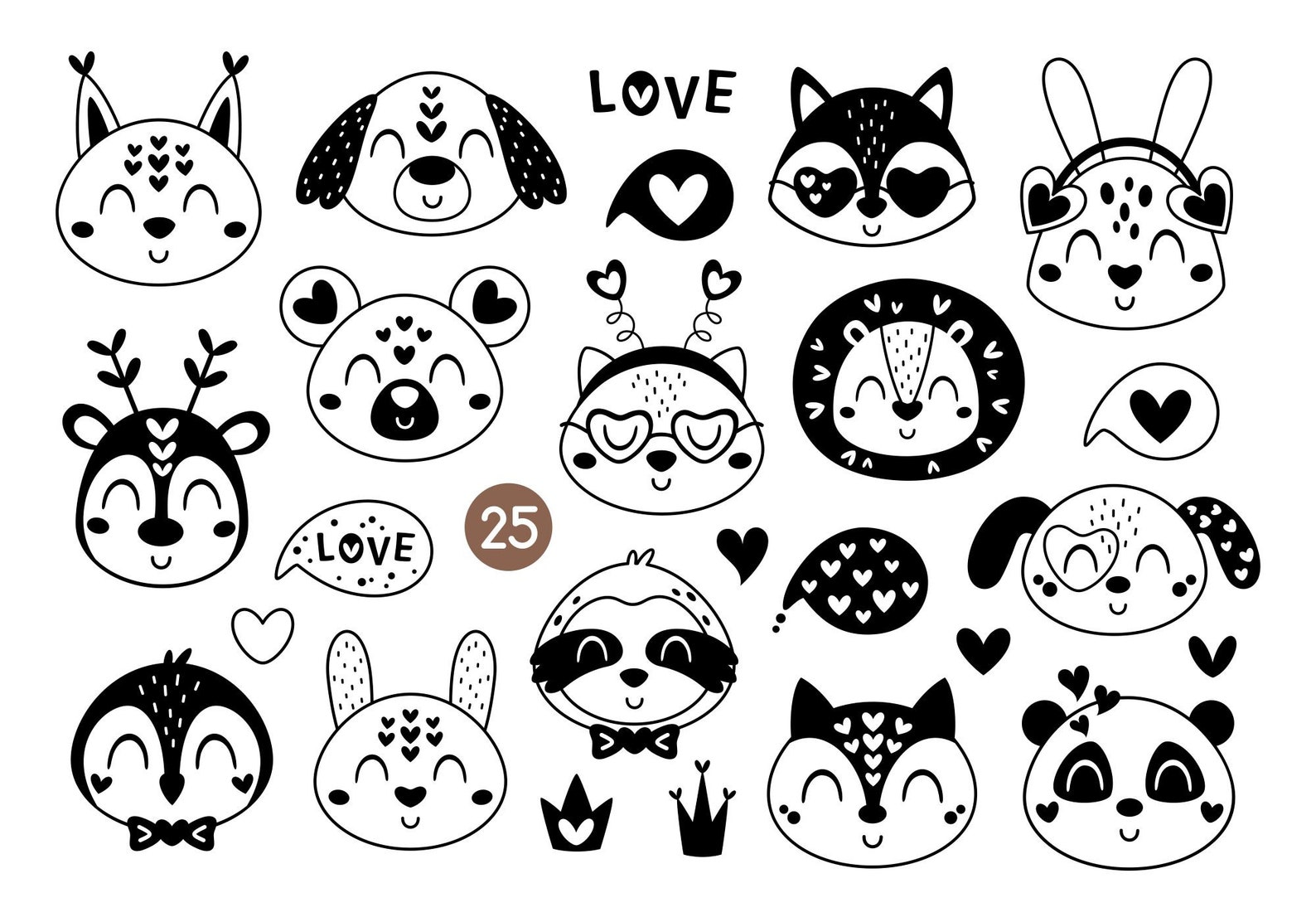 Animal Clipart Valentines Day Svg Valentines Clipart Black - Etsy