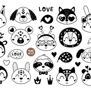 Animal Clipart, Valentines Day Svg, Valentines Clipart, Black and White ...