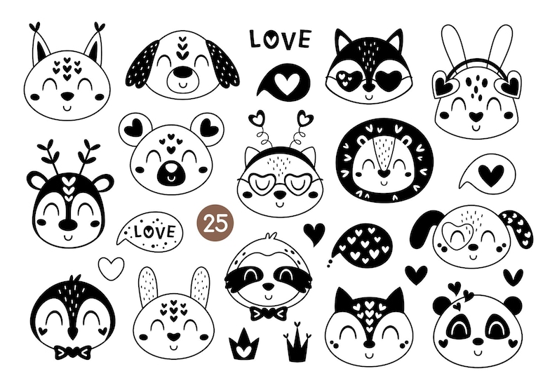 Animal Clipart Valentines Day Svg Valentines Clipart Black - Etsy