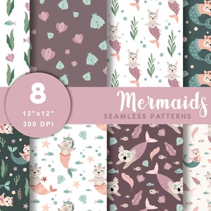 Mermaid Seamless Pattern, Little Mermaid Digital Paper, Nautical ...