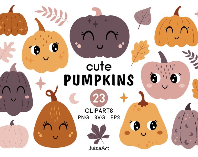 Pumpkin Svg, Cute Pumpkin Clipart, Kawaii Halloween Pumpkin Png, Kids ...