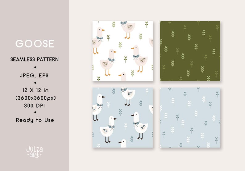 Goose Pattern Cute Goose Seamless Pattern Kids Digital Paper Set Plant ...
