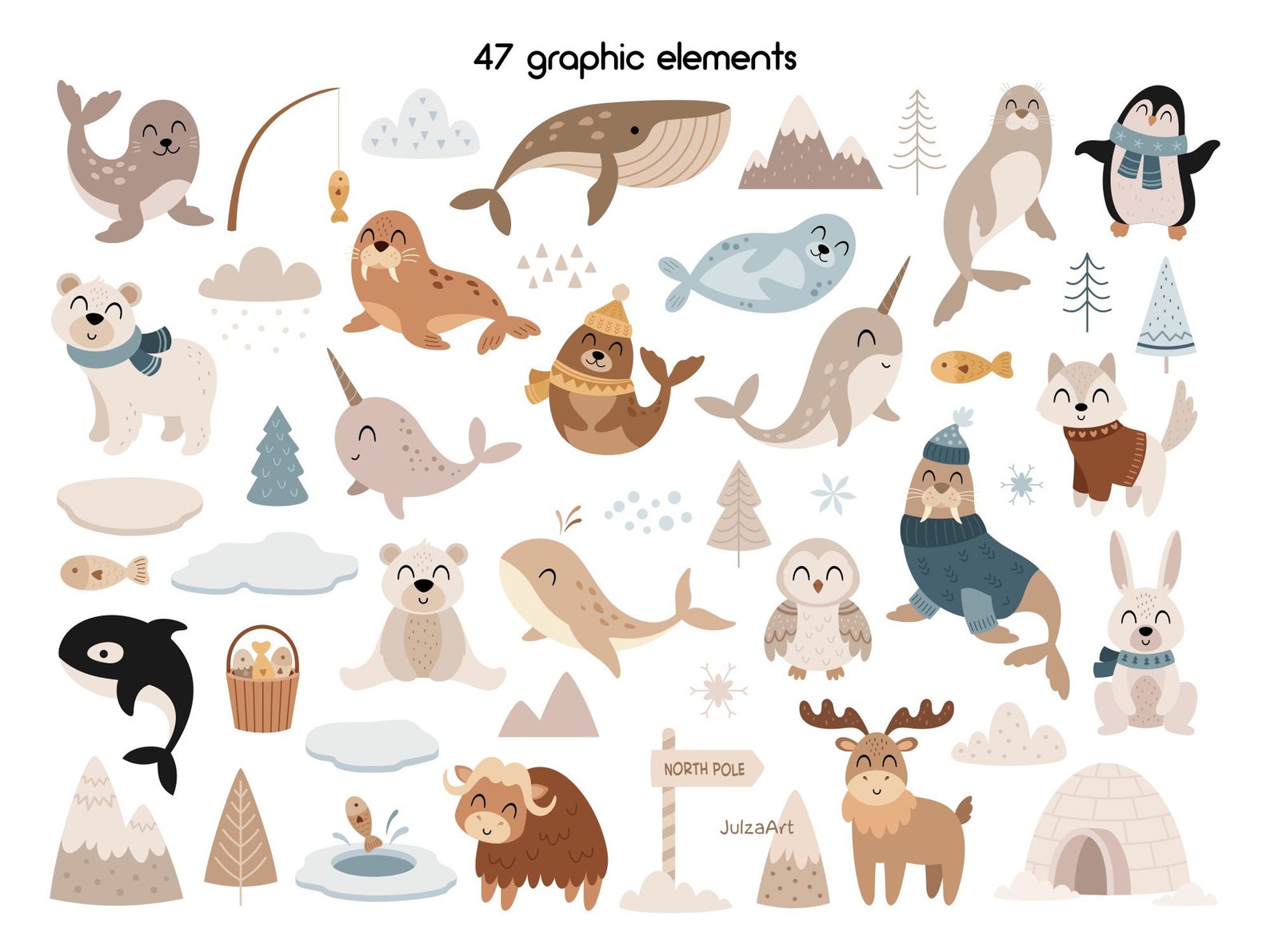 Arctic Animals Clipart Polar Animals Svg Winter Clipart - Etsy
