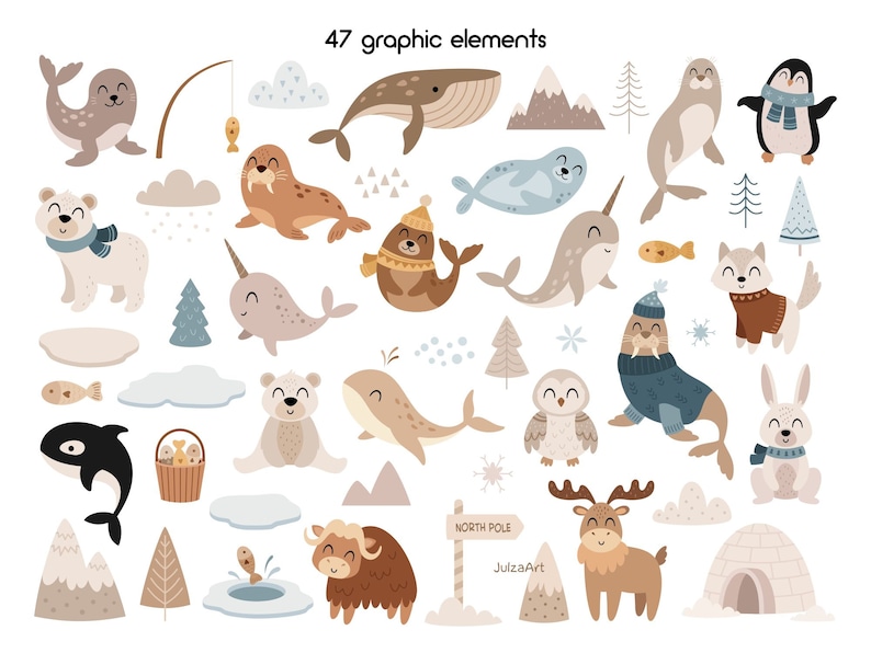 Arctic Animals Clipart Polar Animals Svg Winter Clipart - Etsy