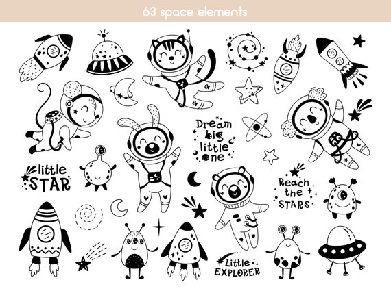Space Black And White Clipart