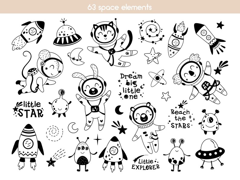 Space Clipart Black and White Space Svg Space Nursery Print - Etsy