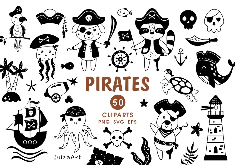 Pirate Animals Svg Black Sailor Animal Clipart Nautical Clip - Etsy