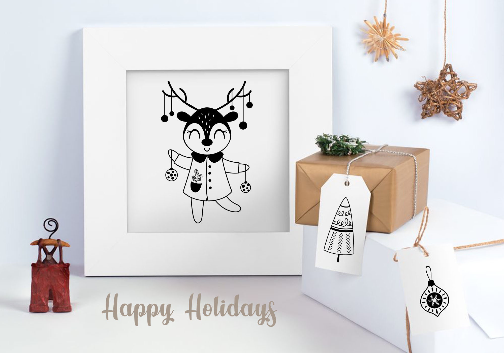 Christmas Deer Clipart: Black and White Winter Animal PNG SVG, Holiday ...