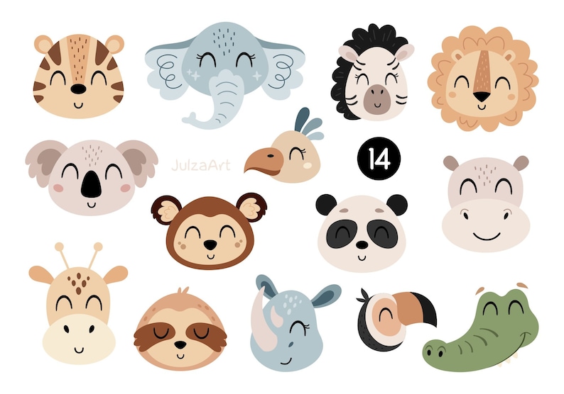 Animal Clipart Safari Animals Faces Svg Jungle Animals Png - Etsy